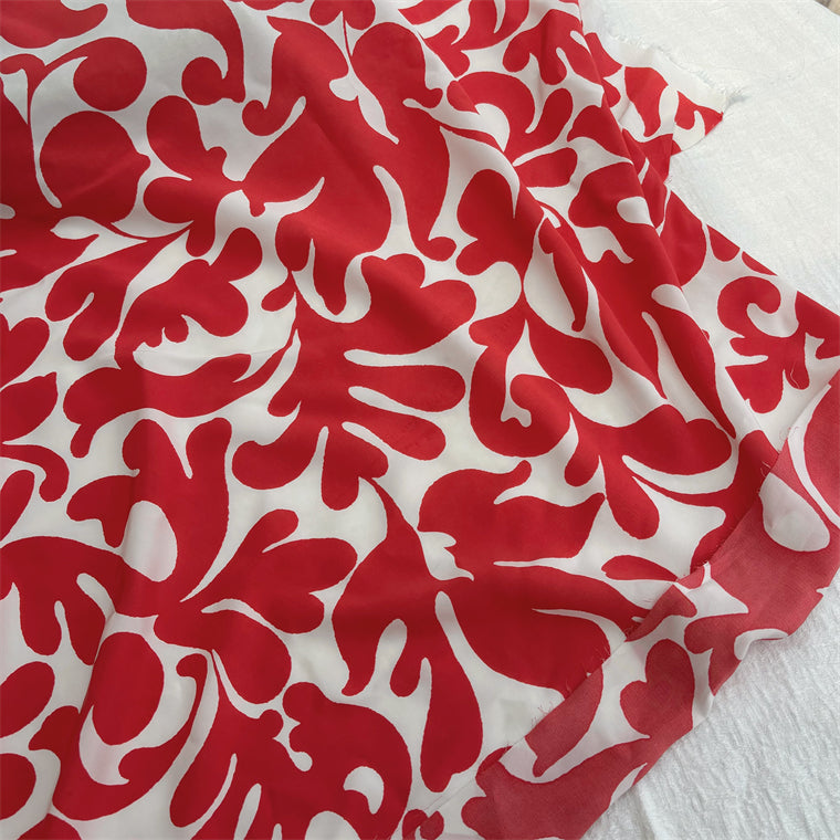 Yardblox Exclusive Rhode Floral White/Vermilion Non-Stretch Viscose ...