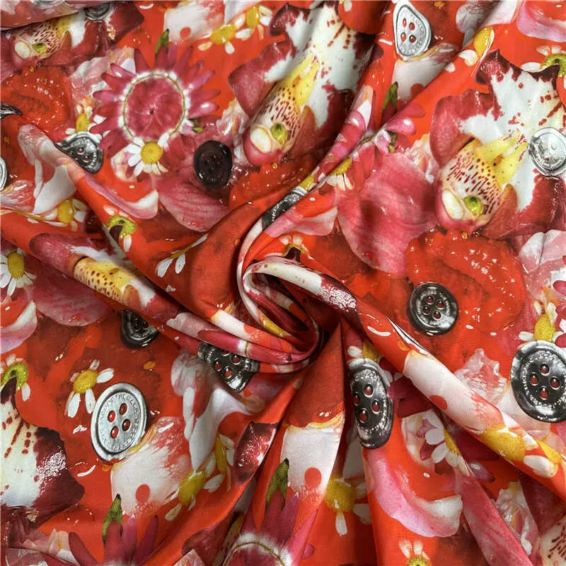 Yardblox Exclusive Marc Jacobs Floral Red/Multi Color Non-Stretch Silk ...