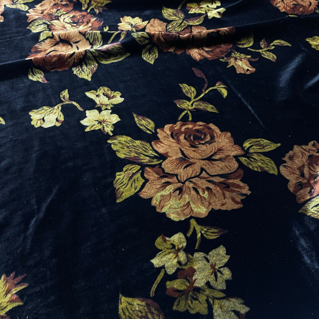 Japanese Luxury Designer Floral Black Non-Stretch Mulberry Silk Velvet